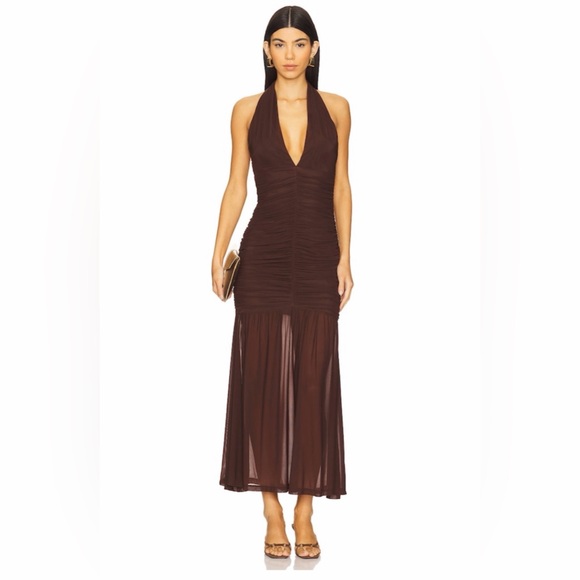 Bardot | Dresses | Bardot X Revolve Sephera Halter Mesh Midi Dress In ...